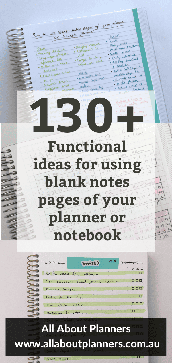 130+ functional ideas to use blank notes pages of your planner or an ...