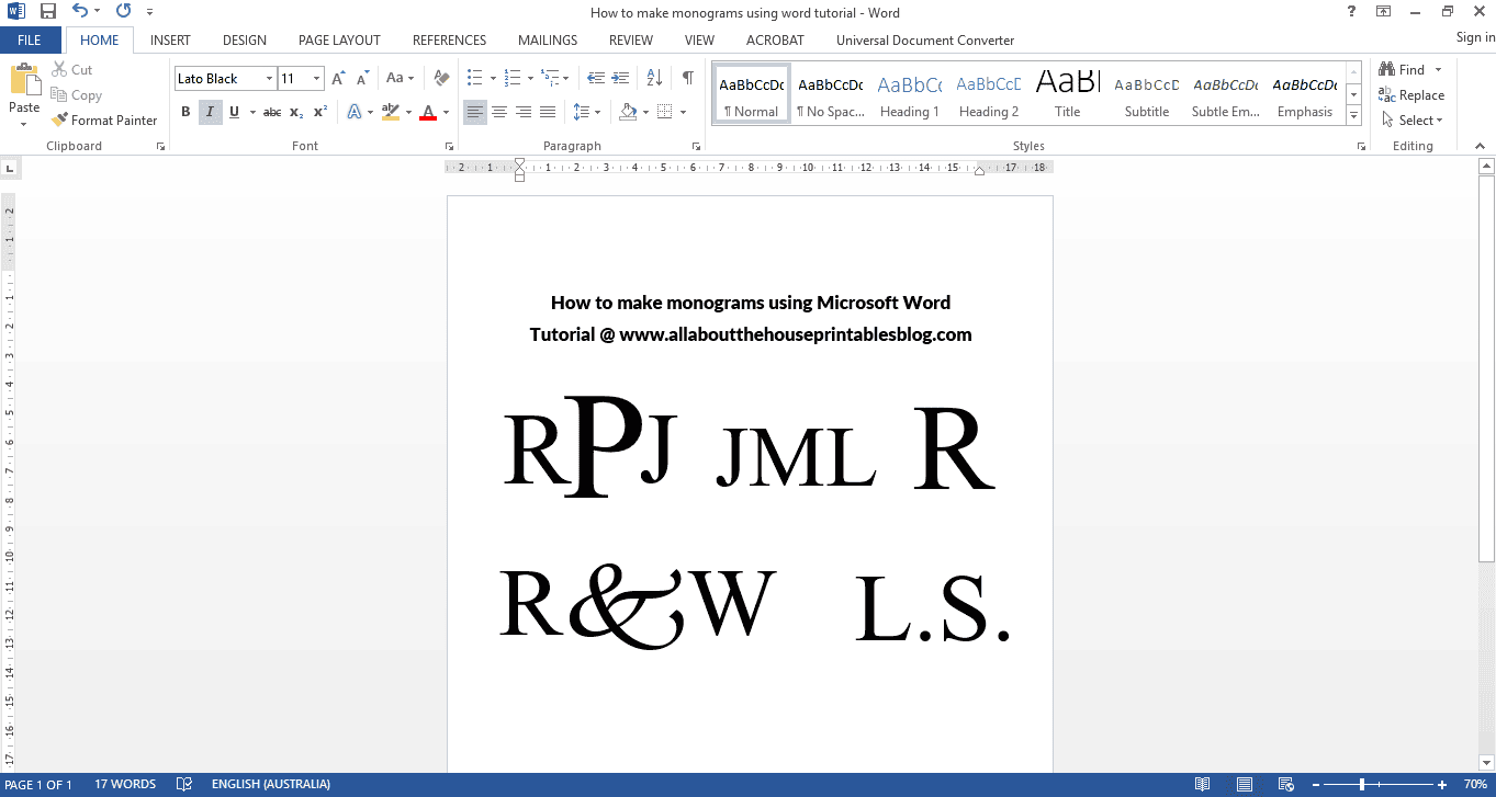 How to make a 1, 2 or 3 letter monogram in Microsoft Word (video ...