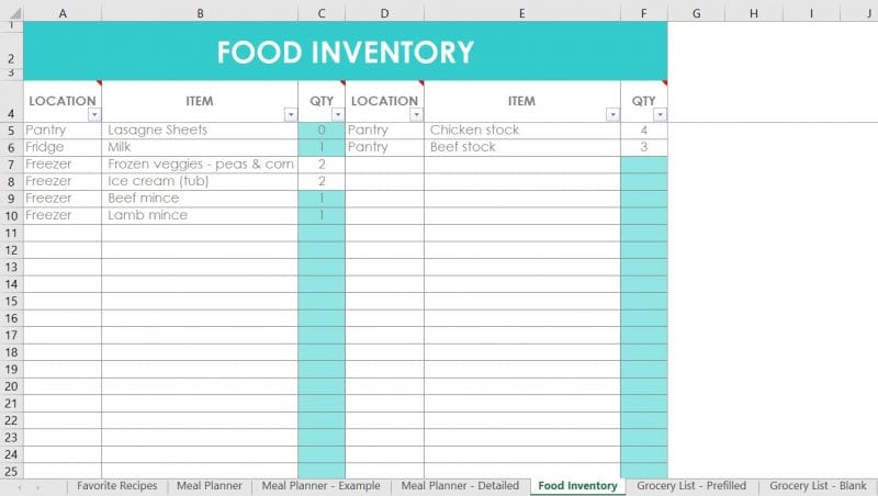 How I use Excel for organizing recipes, meal planning, food inventory ...