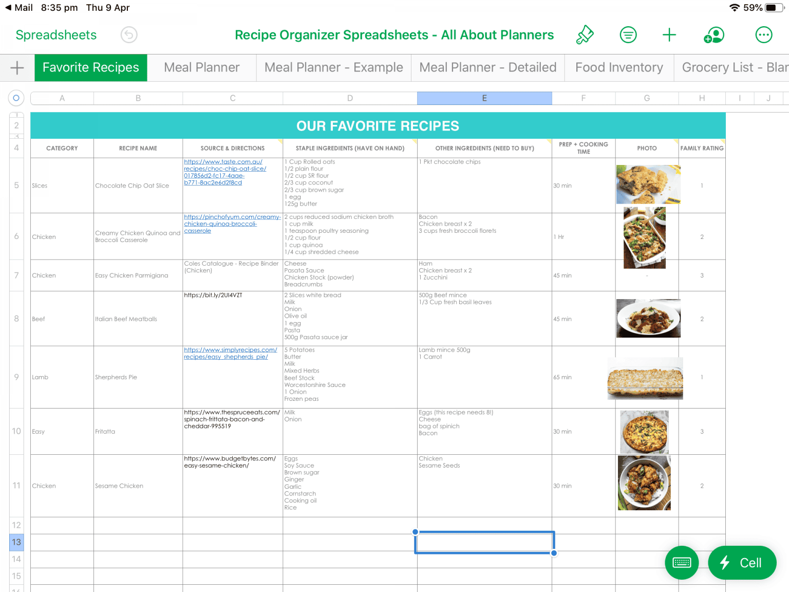 How I use Excel for organizing recipes, meal planning, food inventory ...