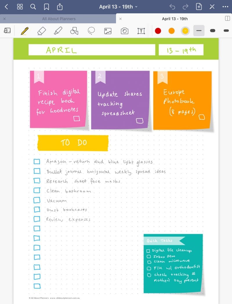 Digital planning using sticky notes (neutral & colorful weekly spread ...