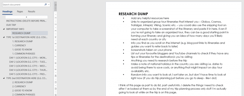 How I use Microsoft Word to plan my travel itinerary (my template ...