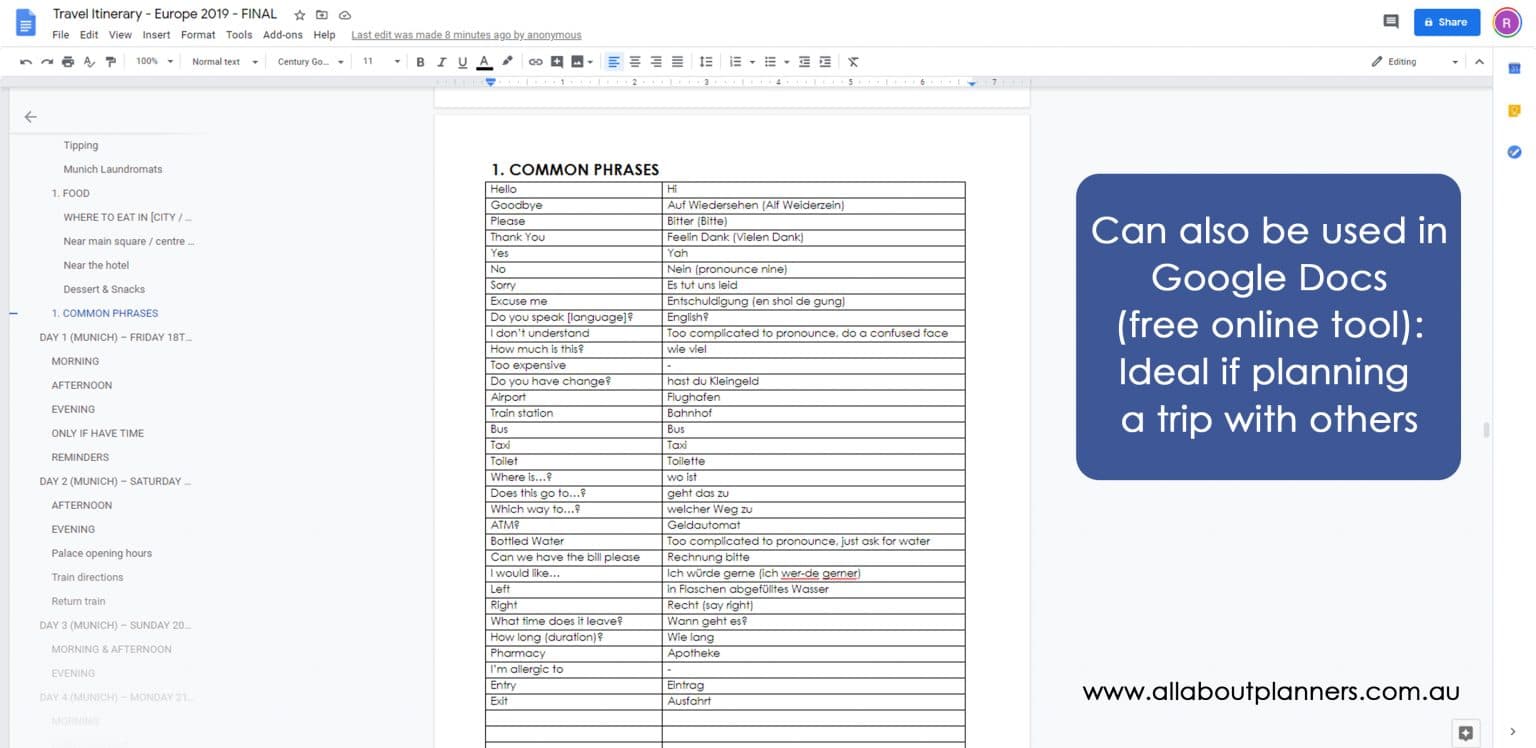 How I use Microsoft Word to plan my travel itinerary (my template ...
