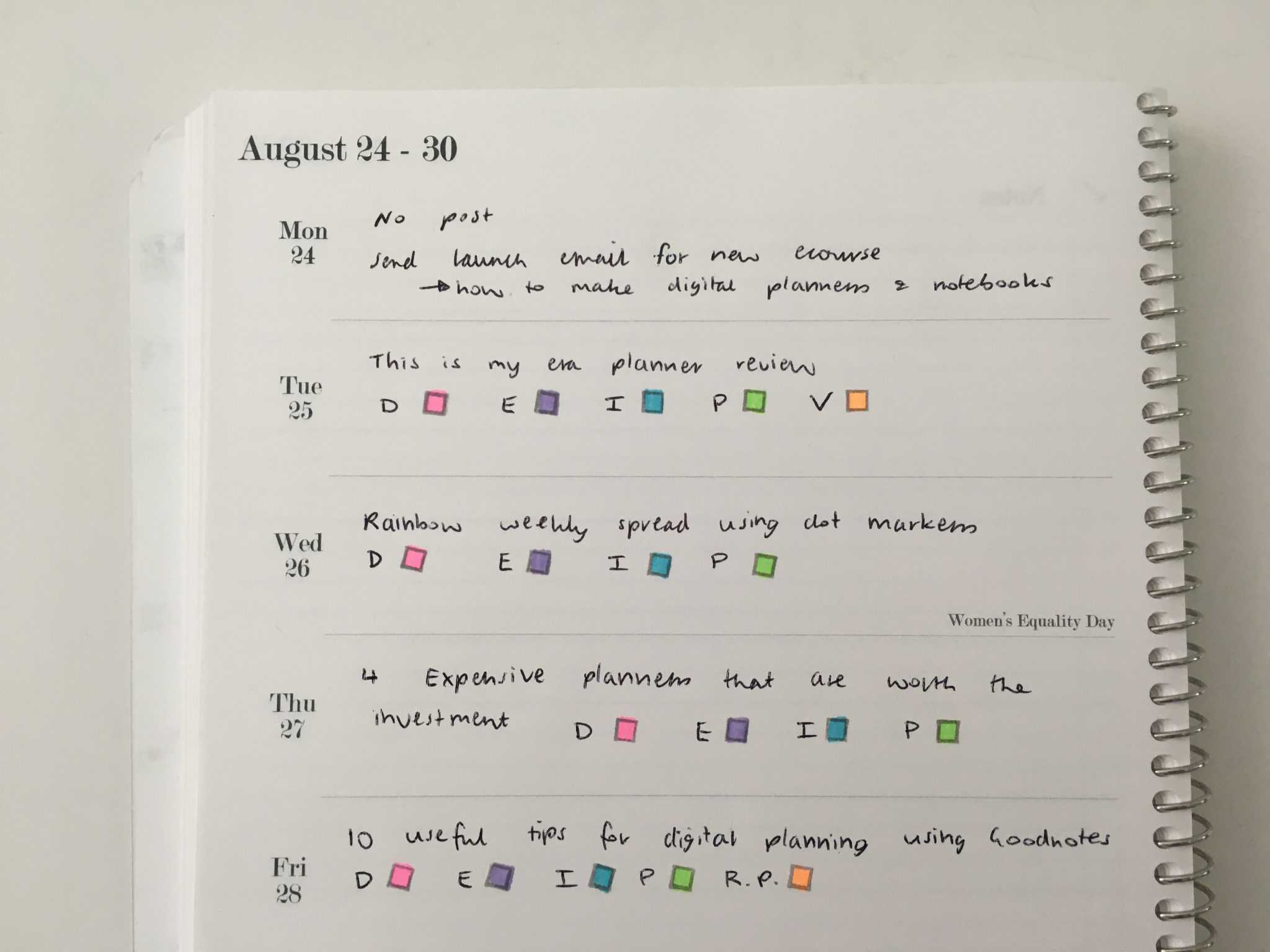 Minimalist Color Coded Weekly spread in the Practical Paper Co Planner ...