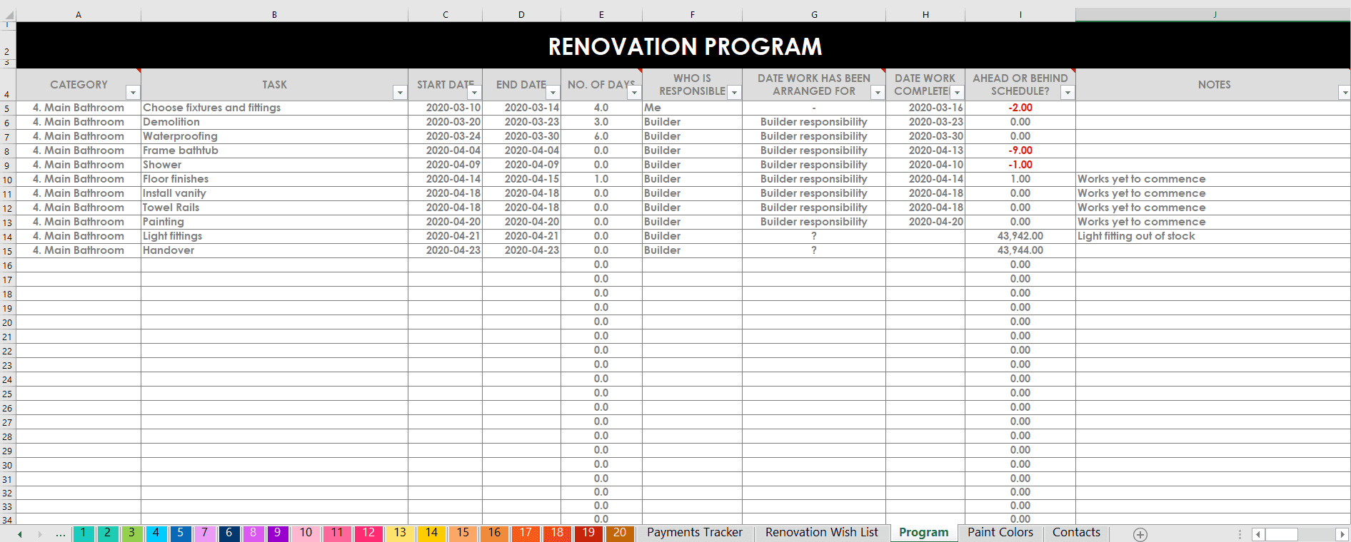 How I use Excel to Organize a Home Renovation (budget, spending ...