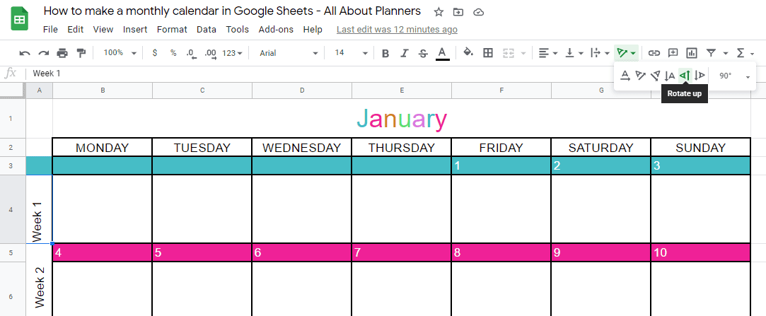 How to make a monthly calendar printable using Google Sheets (online ...
