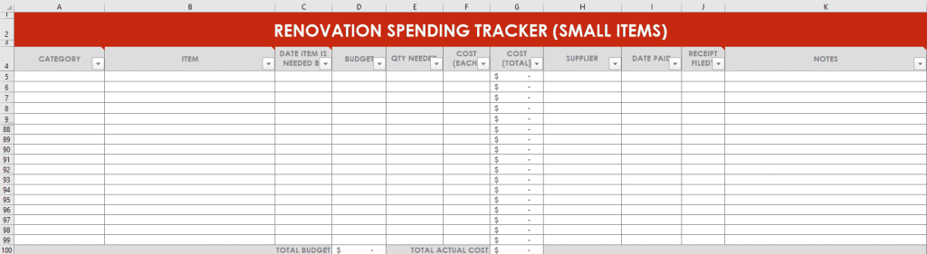 Excel Renovation Budget Spreadsheet Home Budget Spreadsheet 