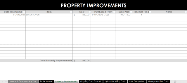 The Excel spreadsheets I use to manage my investment property (income ...