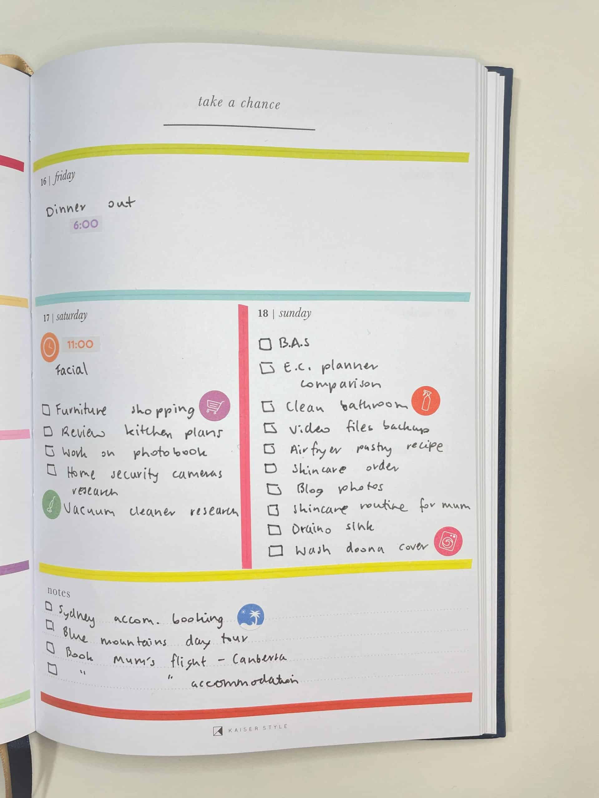 Kaisercraft Planner Weekly Spread with skinny washi tape – All About ...