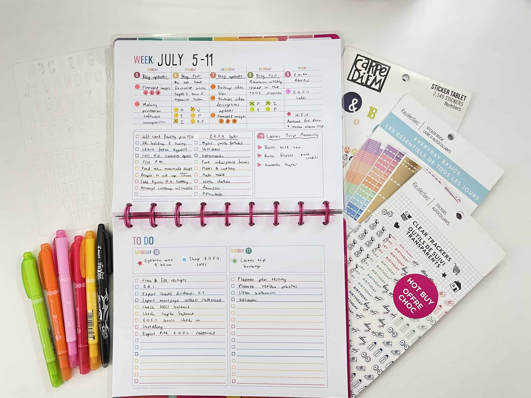 Weekly spread with small weekday section and a larger space for the ...