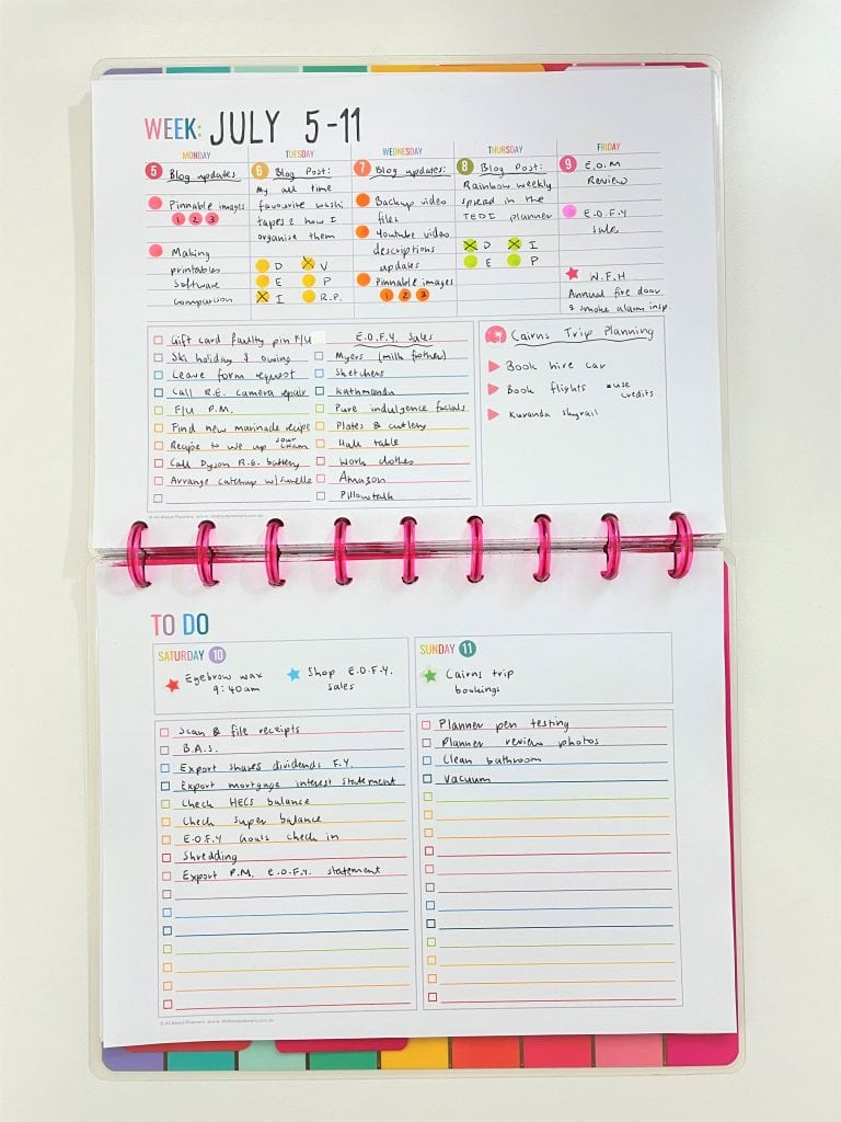 Weekly spread with small weekday section and a larger space for the ...