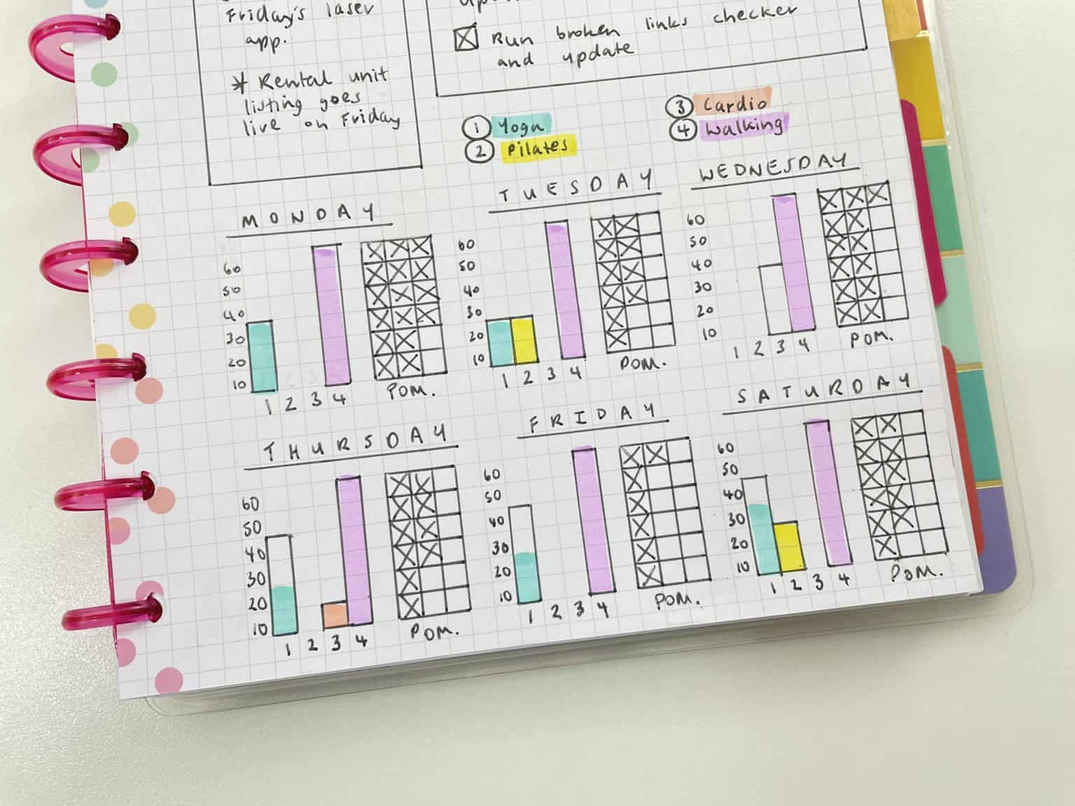 Productivity weekly spread with giant to do list and detailed fitness ...