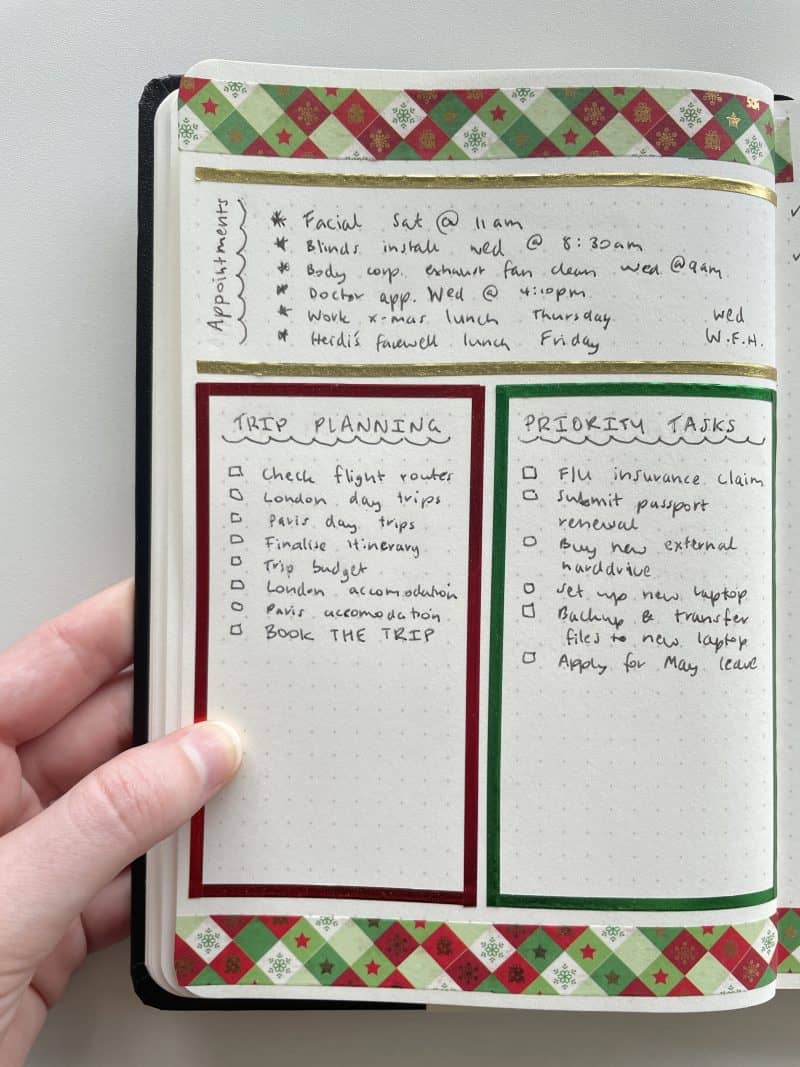 Simple Christmas themed weekly spread with foil washi tape – All About ...