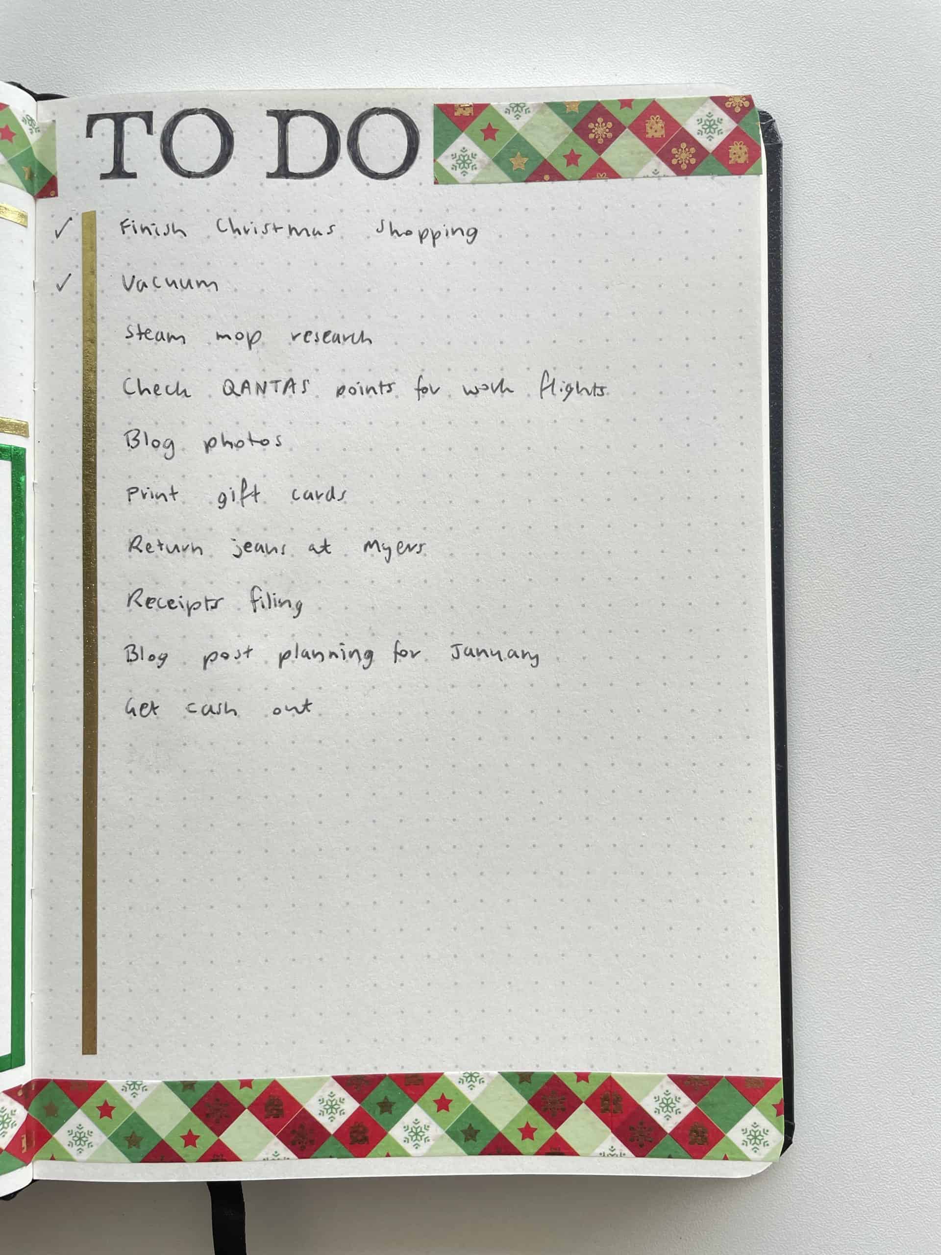 Simple Christmas themed weekly spread with foil washi tape – All About ...