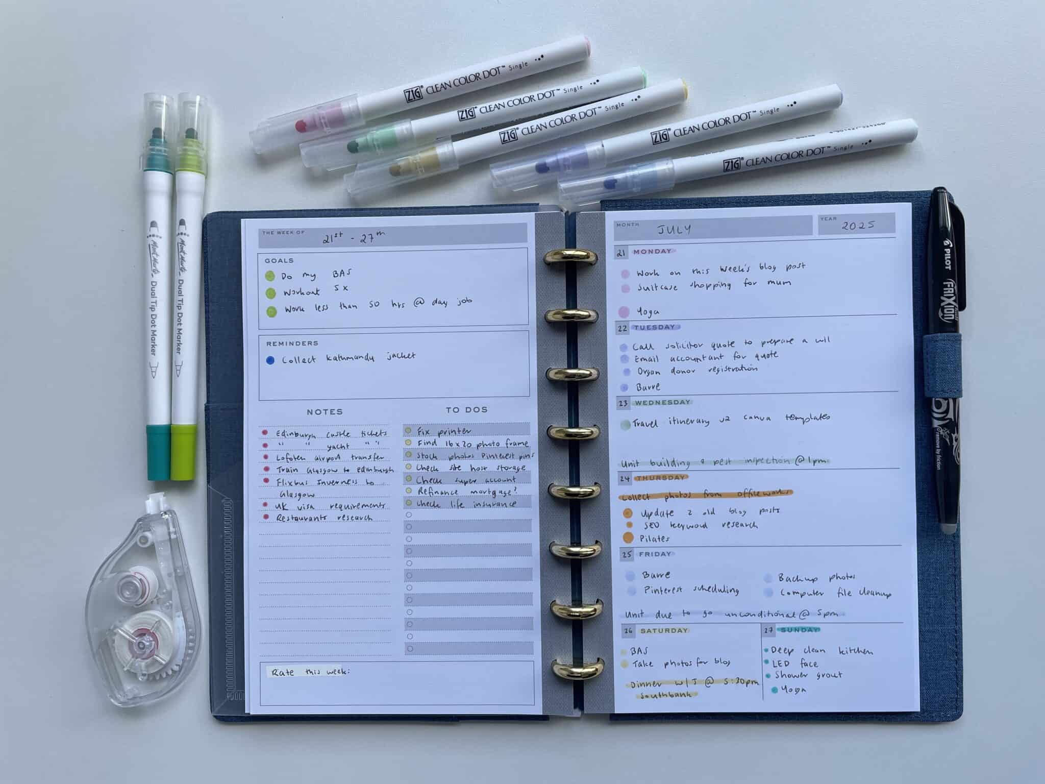 Weekly spread using Martha Stewart Discbound Inserts and Zig Dot ...
