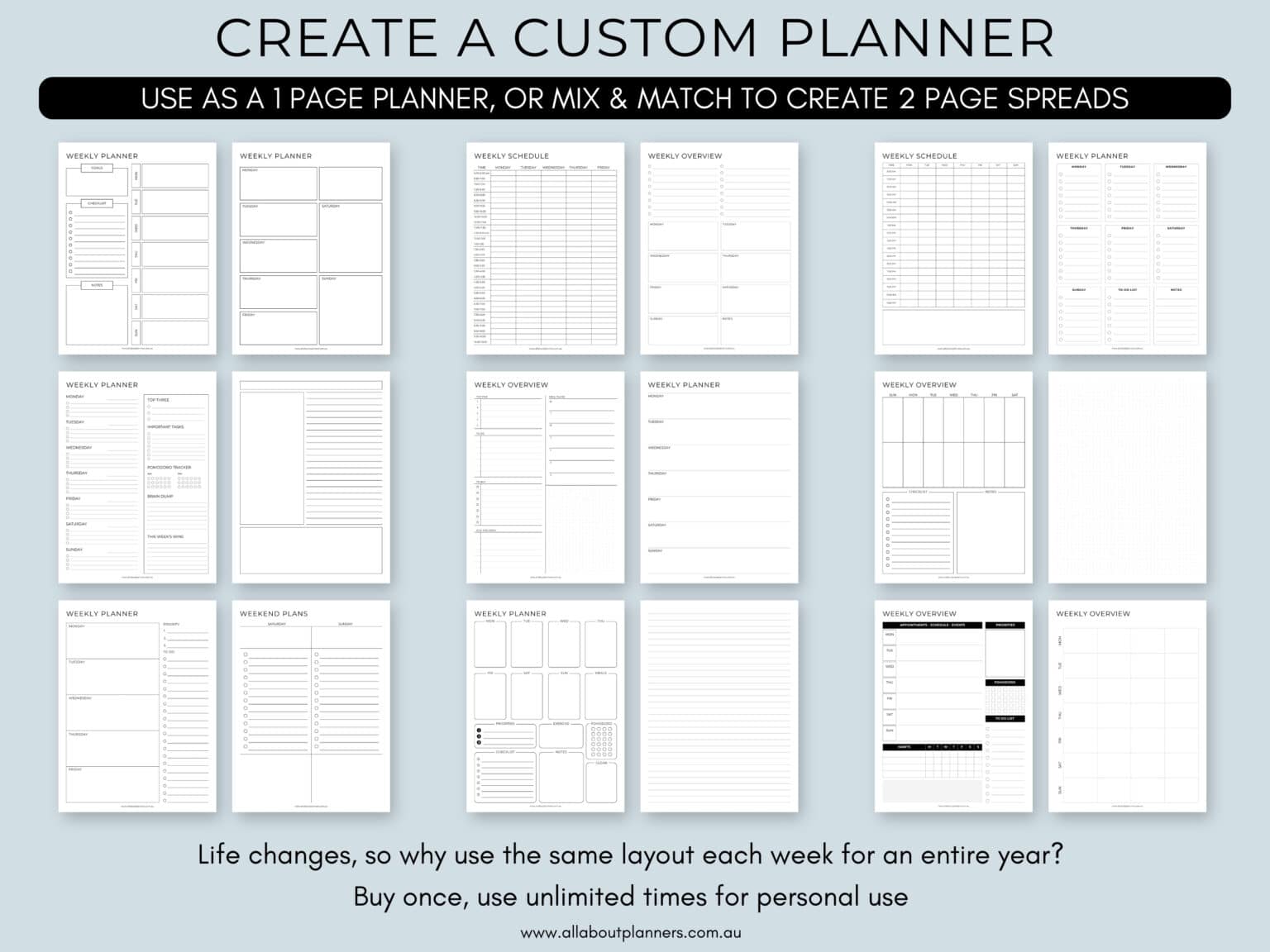 Create your own custom weekly planner with 52 layouts you can reuse ...